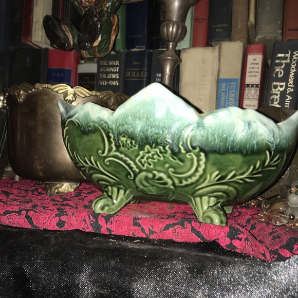 Other | Vintage Cp 92 Us Green Glazed Footed Bowl Decor Cookson Pottery ...